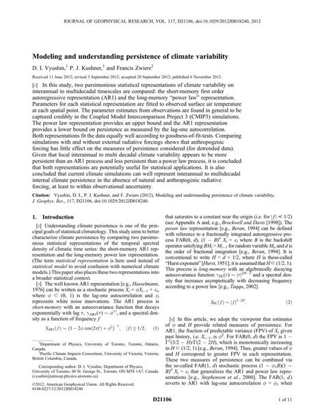 Pdf Modeling And Understanding Persistence Of Climate Variability · Modeling And Understanding