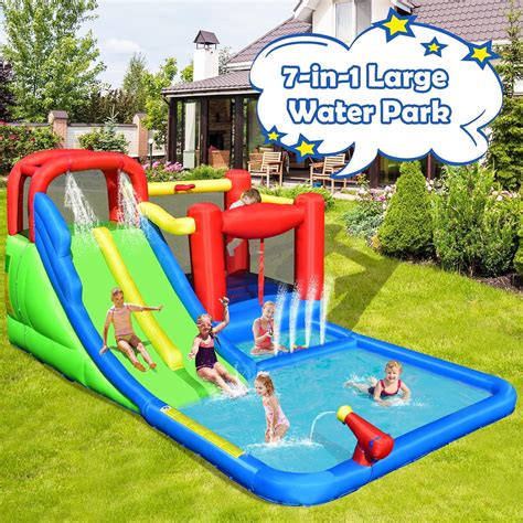 HONEY JOY Tobogán acuático inflable 7 en 1 casa gigante de rebote de