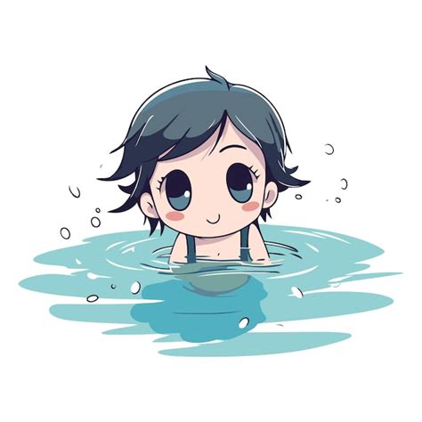 Premium Vector Illustration Of A Cute Cartoon Girl Swimming In The Water