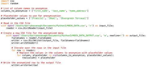 using python to anonymise a dataset