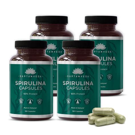 Saptamveda Natural Spirulina Capsules 2000mg120 Capsules Pack Of 4