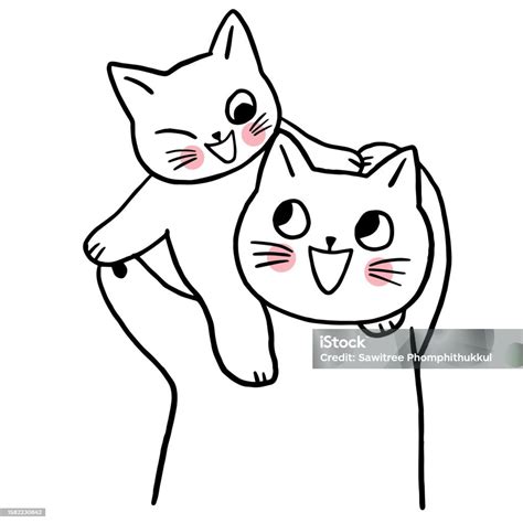 만화 귀여운 재미있는 캐릭터 고양이와 어린 고양이 벡터 고양이 새끼에 대한 스톡 벡터 아트 및 기타 이미지 고양이 새끼