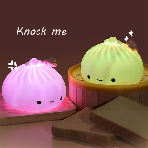 Dropship 1pc Cute Dumpling Night Light Silicone Cute Bun Lamp With