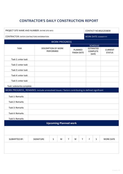 Construction Daily Progress Report Template Toptemplate My Id