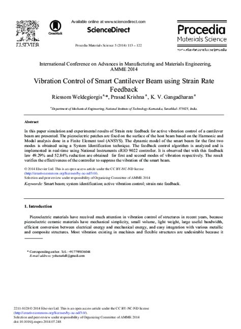 Pdf Vibration Control Of Smart Cantilever Beam Using Strain Rate Feedback