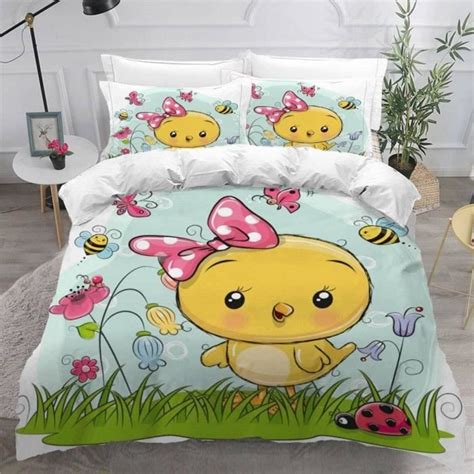 Housse De Couette 220X240 Poussin De Dessin Animé Parure De Lit Adultes