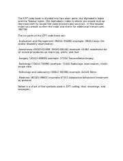 W3 Discussion145 Docx The CPT Code Book Is Divided Into Two Main Parts The Alphabetic Index