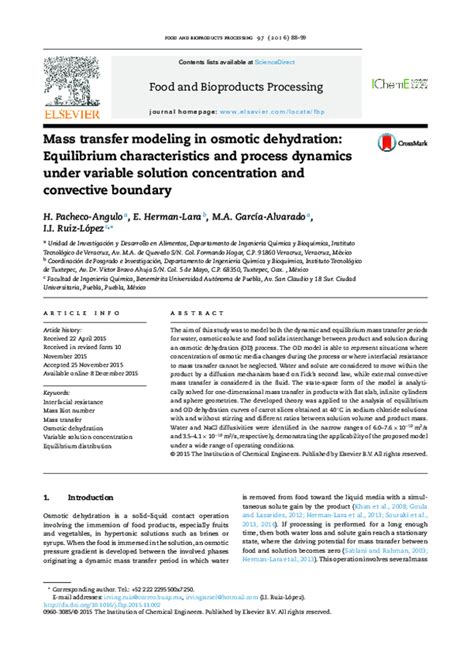 Pdf Mass Transfer Modeling In Osmotic Dehydration Equilibrium