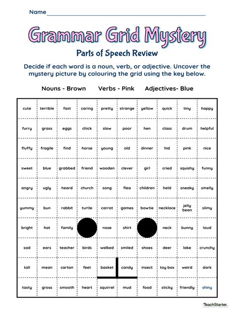 Grammar Grid Colourby Code Easter Partsof Speech Worksheet Adobe Reader