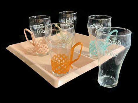 Vintage Coca Cola Glasses And Beacon Holders Set Of 4 1 Extra Glass