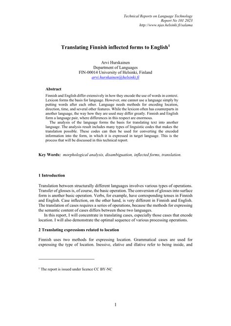 Pdf Translating Finnish Inflected Forms To English 1