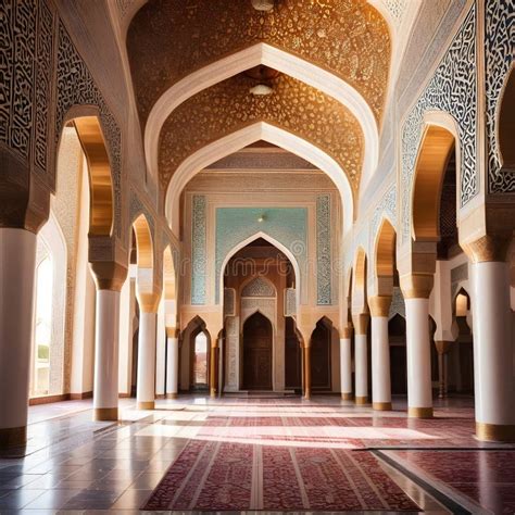 Inside A Stunning Islamic Mosque Featuring A Magnificent Archway Stock Illustration