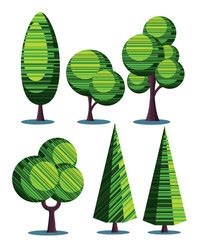 Set Of Flat Trees And Pines Royalty Free Vector Image