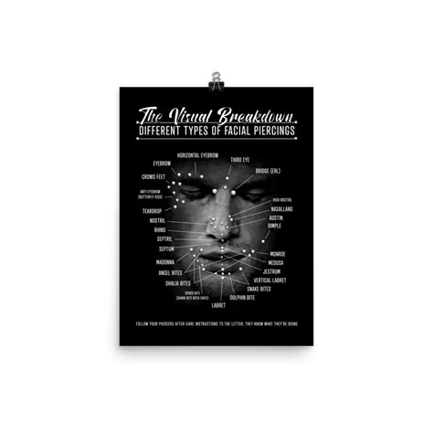 Face Piercing Chart Infographic Poster Wall Art Print Various Piercin