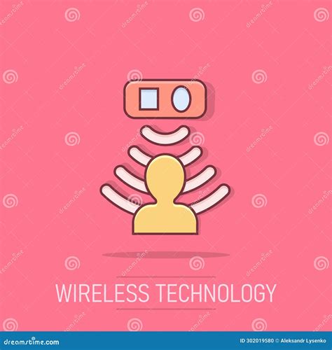 Motion Sensor Icon In Comic Style Sensor Waves With Man Vector Cartoon