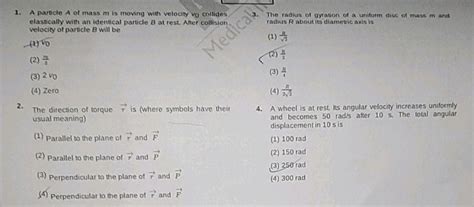1 A Particle A Of Mass M Is Moving With Velocity Vo Collides Elastically