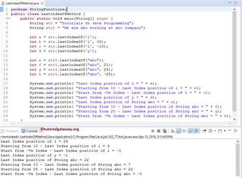 Java Lastindexof Method