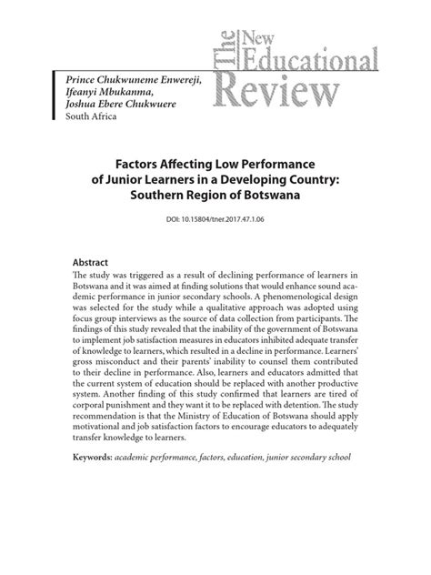 Factors Affecting Low Performance Pdf Teachers Learning