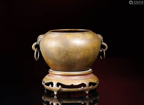 清 “大明宣德年制”款铜铺首耳钵式炉（带座）－【deal Price Picture】