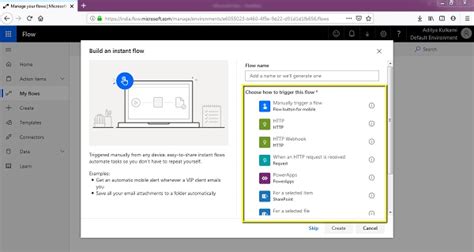 Creating A Flow From Blank In Microsoft Flow