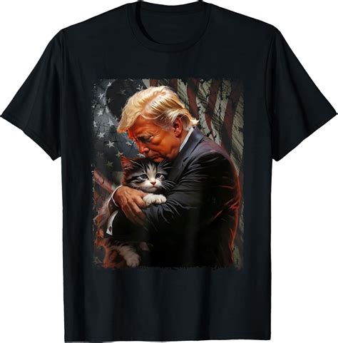 Trump Hugging An Orange Cat 2024 Make Cats Safe Again T Shirt