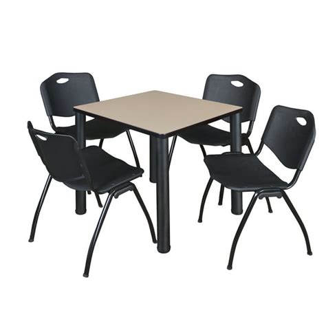 Kee 30 Square Breakroom Table Beige Black And 4 M Stack Chairs