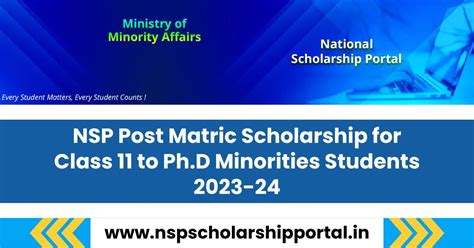 Nsp Post Matric Scholarship For Class 11 To Phd Minorities Students