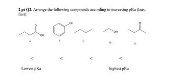 Answered: 2 pt Q2. Arrange the following compounds according to increasing pKa (least first): A ...