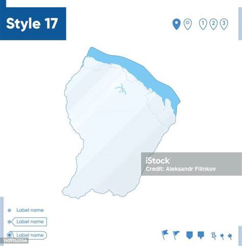 Guyane Carte Isolée Sur Fond Blanc Avec De Leau Et Des Routes Carte