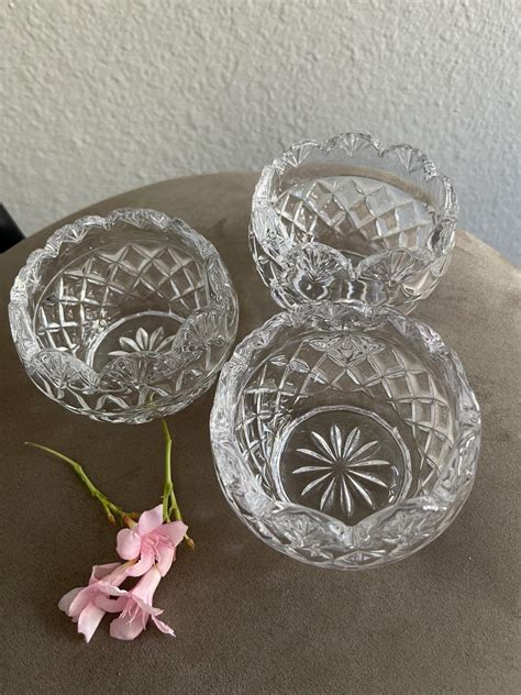 Vintage Clear Glass Crystal Set Of 3 Bowls Etsy