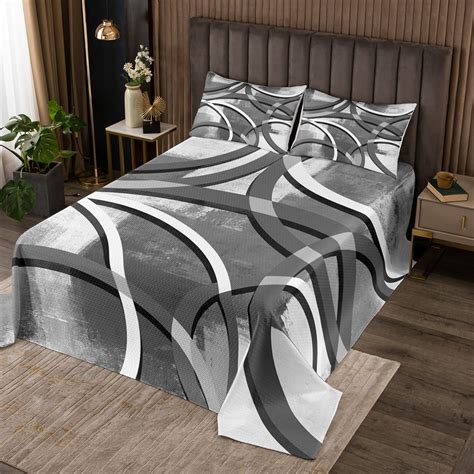 Yst Grey Modern Aesthetic Bedspread King Size Gray Gradient Quilt Set