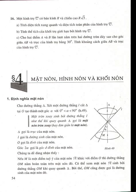 Sách giáo khoa Hình học nâng cao Bài Mặt nón Hình nón và Khối nón Sách Giáo Khoa