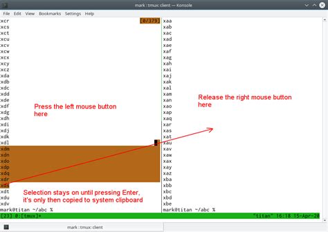 Tmux 31 Copy And Paste Text Within A Pane With Mouse Linux Konsole