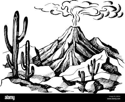 Vector Sketch Landscape Volcanic Eruption Stock Vector Image And Art Alamy