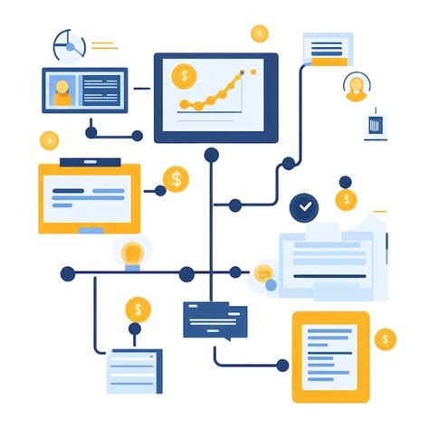 Diagram With Various Icons And Connecting Lines Representing A Workflow