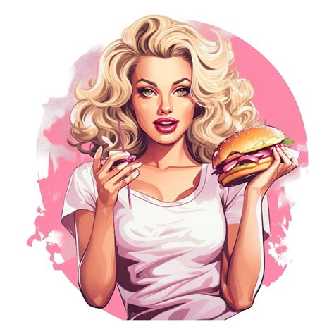 Premium Photo Flat Illustration Of A Woman With Hamburger Generative Ai