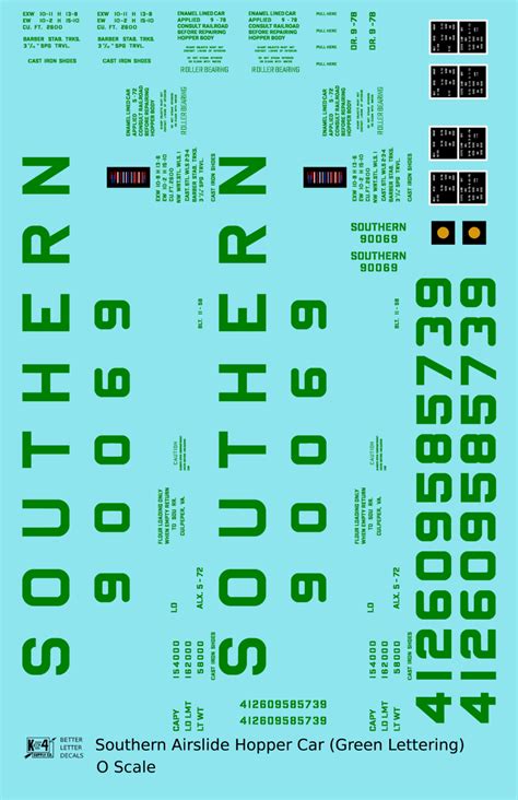 Southern Railway Airslide Hopper Car Green Block Lettering Decal C