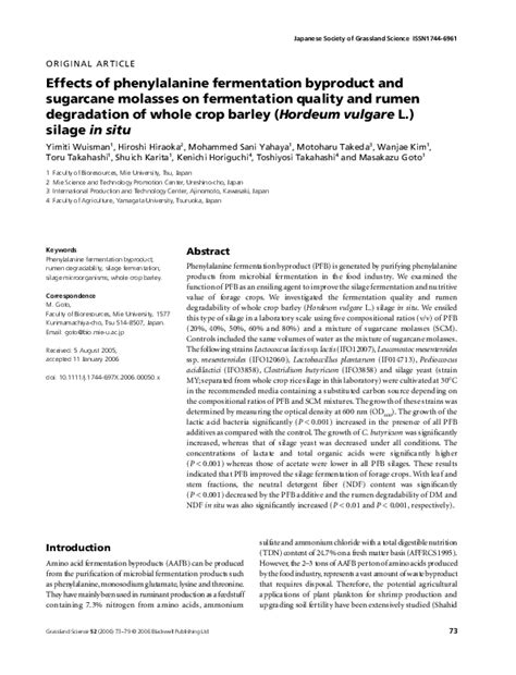 Pdf Effects Of Phenylalanine Fermentation Byproduct And Sugarcane Molasses On Fermentation