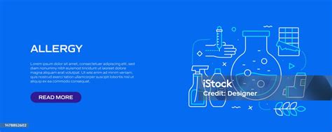 알레르기 관련 라인 스타일 웹 페이지 헤드 라인 브로셔 연례 보고서 및 책 표지를위한 배너 디자인 감기와 독감에 대한 스톡 벡터 아트 및 기타 이미지 Istock
