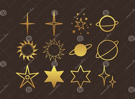 Celestial Objects Set Moon Sun Stars Planets Clouds Stock Vector