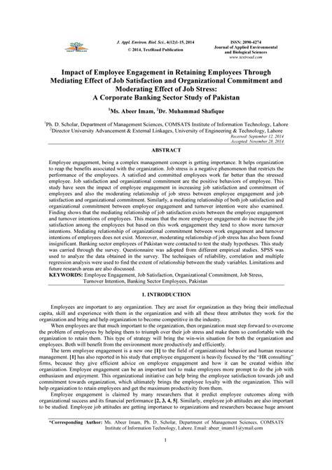 Pdf Impact Of Employee Engagement In Retaining Employees Through Mediating Effect Of Job