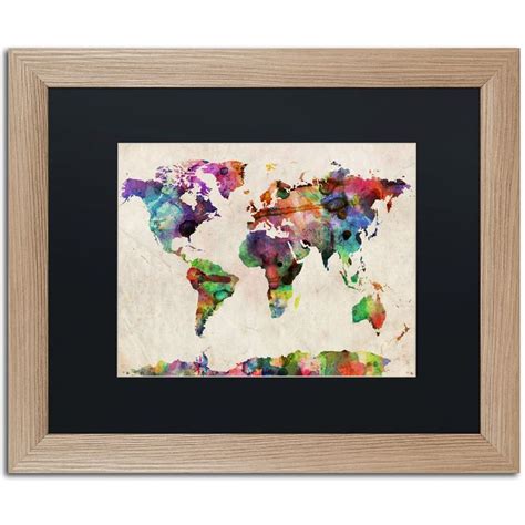 Urban Watercolor World Map Framed Graphic Art On Canvas Water Color