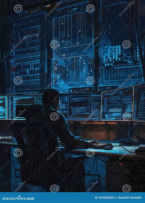 A Hacker Works Intently At A Desk In A Dimly Lit Room Analyzing Data