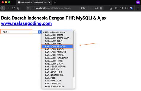 menampilkan data daerah indonesia php mysqli ajax