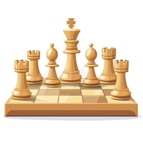 Wooden Chess Pieces And Chessboard In Cartoon Flat Drawing Style Stock