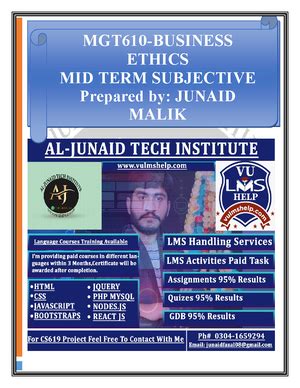 Mgt Solved Midterm Mcqs Mgt Business Ethics Mid Term Paper