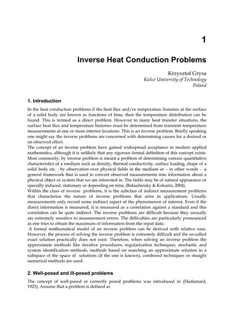 Pdf Inverse Heat Conduction Problems