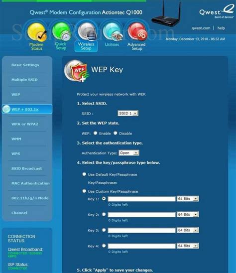 Qwest Q1000 Screenshot Wireless WEP Key