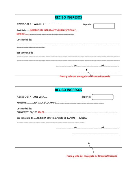 Recibo De Ingreso Y Egreso Pdf