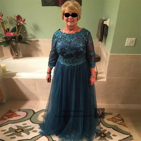 Green Plus Size Mother Of The Bride Dresses 34 Sleeve Tulle Lace Long